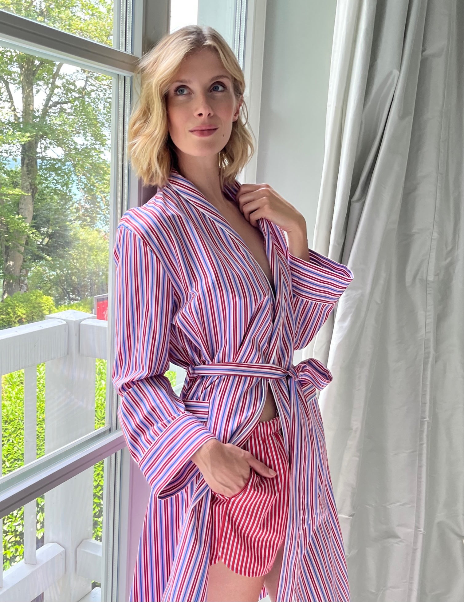 Bademantel Cap Ferrat pink blau weiß – June & Julie